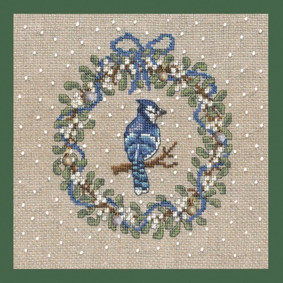 Набор для вышивания Le Bonheur des Dames #2688 January Wreath Jay Bird (Январский Венок Сойка), Счетный крест, 14.5 х 14.5 см