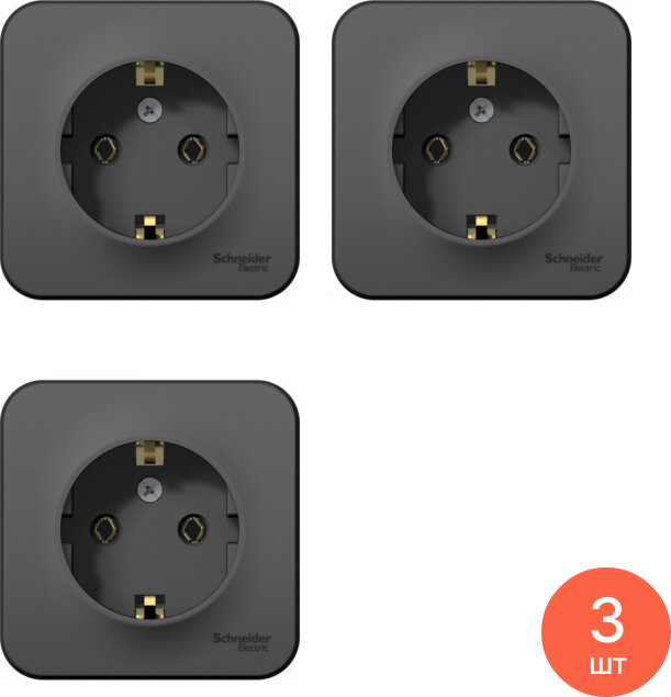 Розетка силовая штепсельная Systeme Electric / Систем Электрик BLANCA, 16А 250В IP20 антрацит, с заземляющим контактом и изолирующей пластиной BLNRA010116 / электрооборудование (комплект из 3 шт)