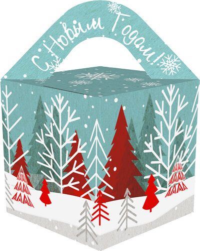 Упаковка для подарков Кубик большой Заснеженный лес 12х12х12 см. (Набор из 11 шт.)