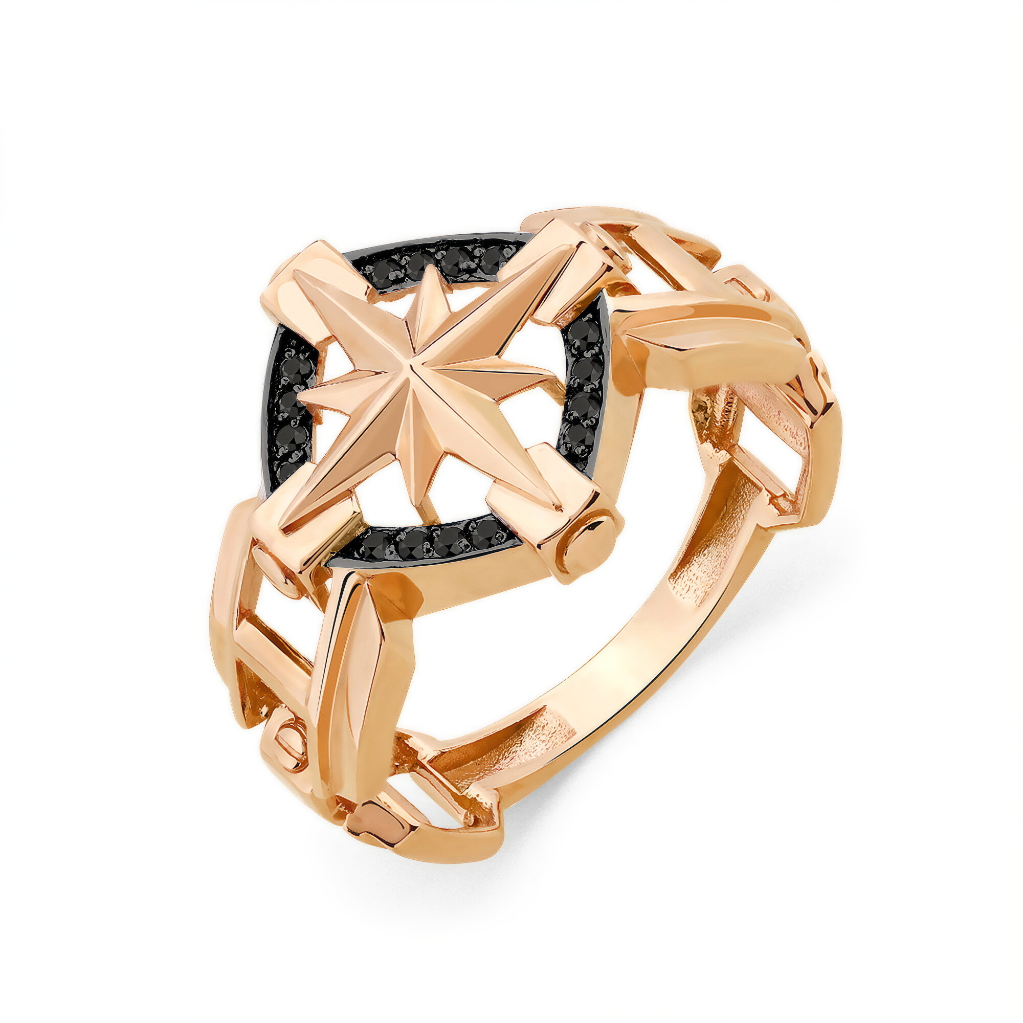 Печатка, красное золото, 585 проба, фианит