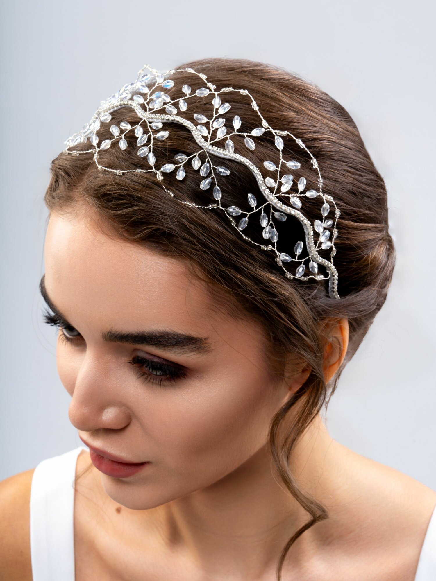 Ободок LUMINA, женский, серебристый кристалл, пластик/бижутерный сплав/кристаллы