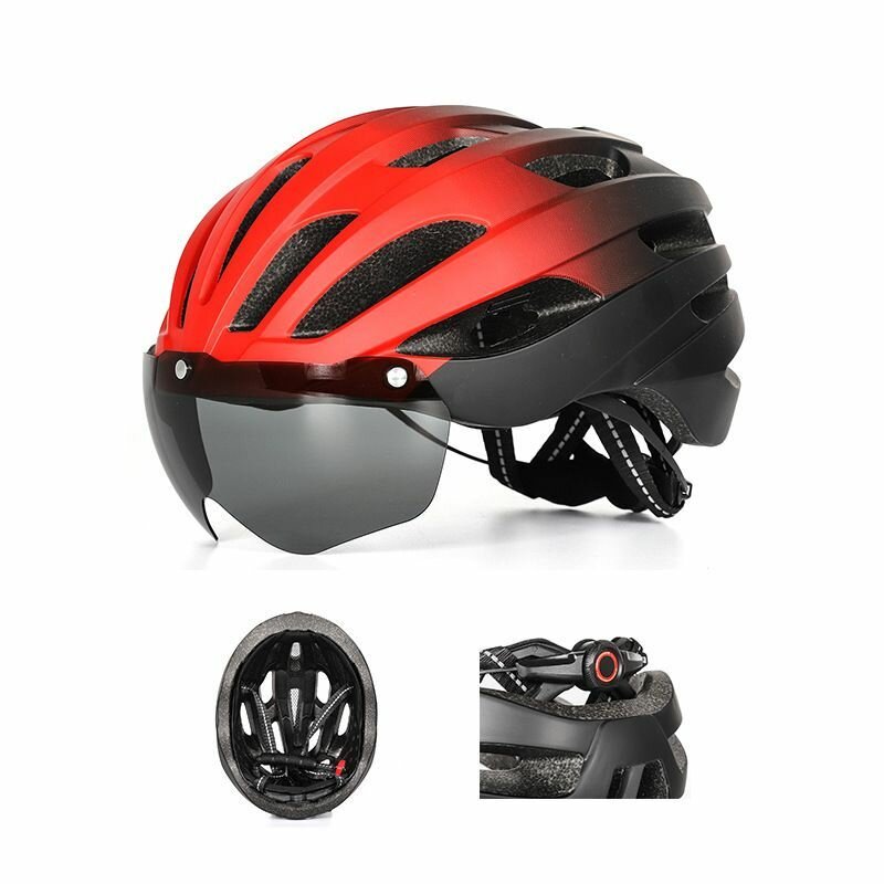 Шлем велосипедный Легкий и удобный велошлем С защитными очками и перезаряжаемыми задними фонарями -EJ