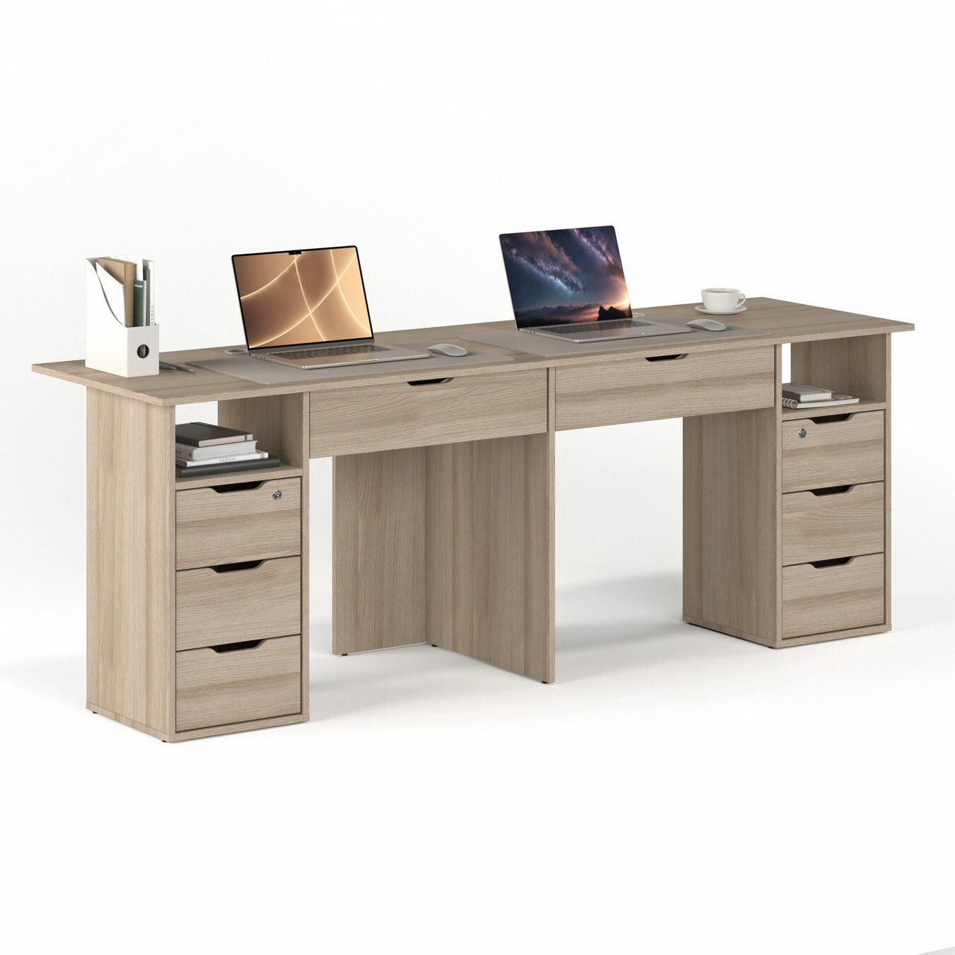 Письменный стол для двоих 007083Я (цвет: ясень шимо светлый)