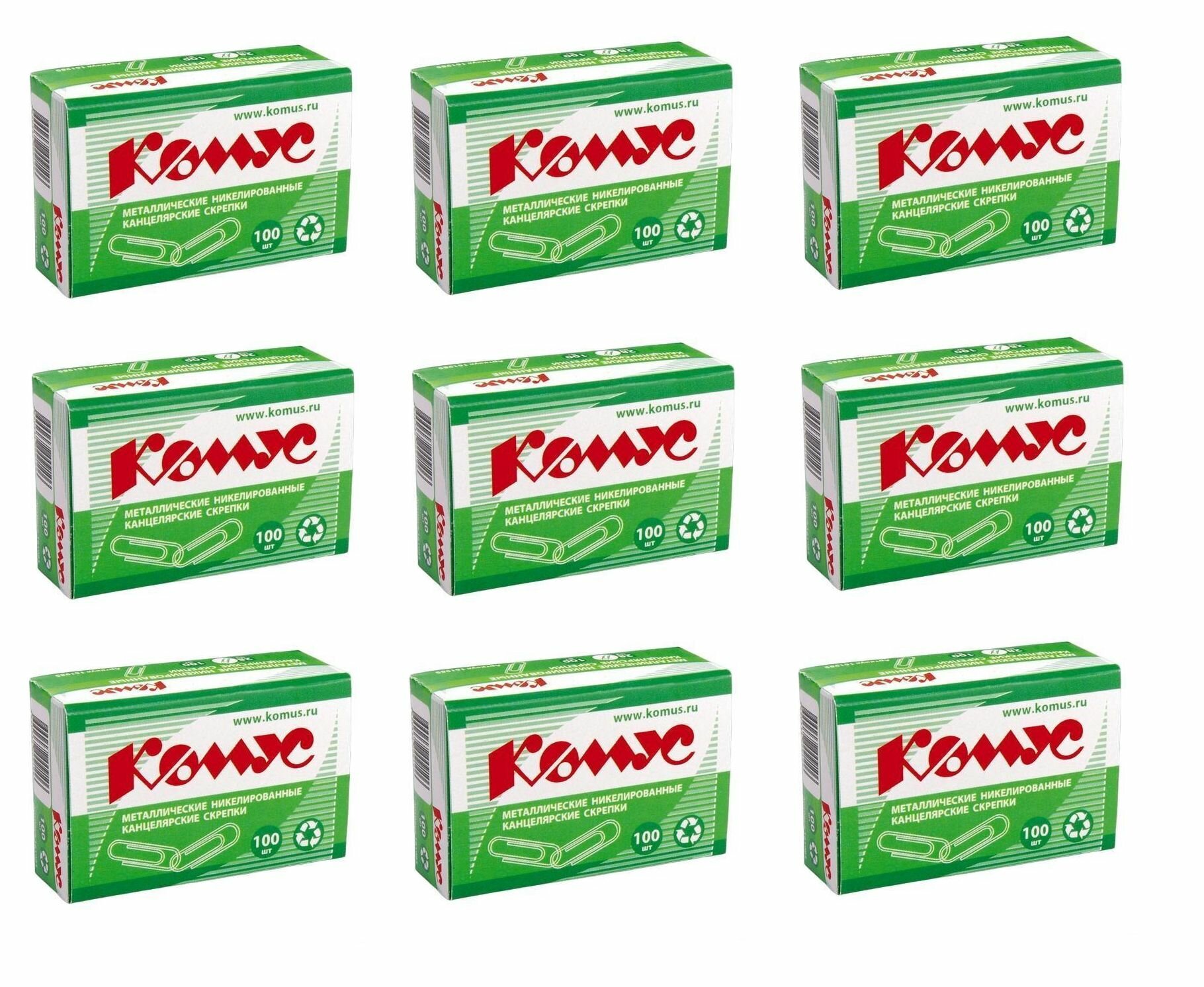 Комус Скрепки никелированные, 28 мм, негофрированные, 100 шт в упаковке, 9 уп.
