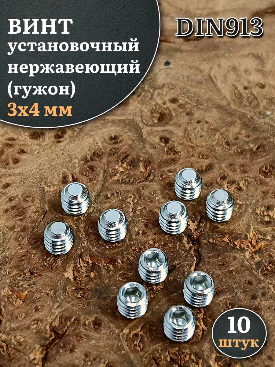 Винт установочный нержавеющий 3х4 DIN913 (гужон), 10 шт.