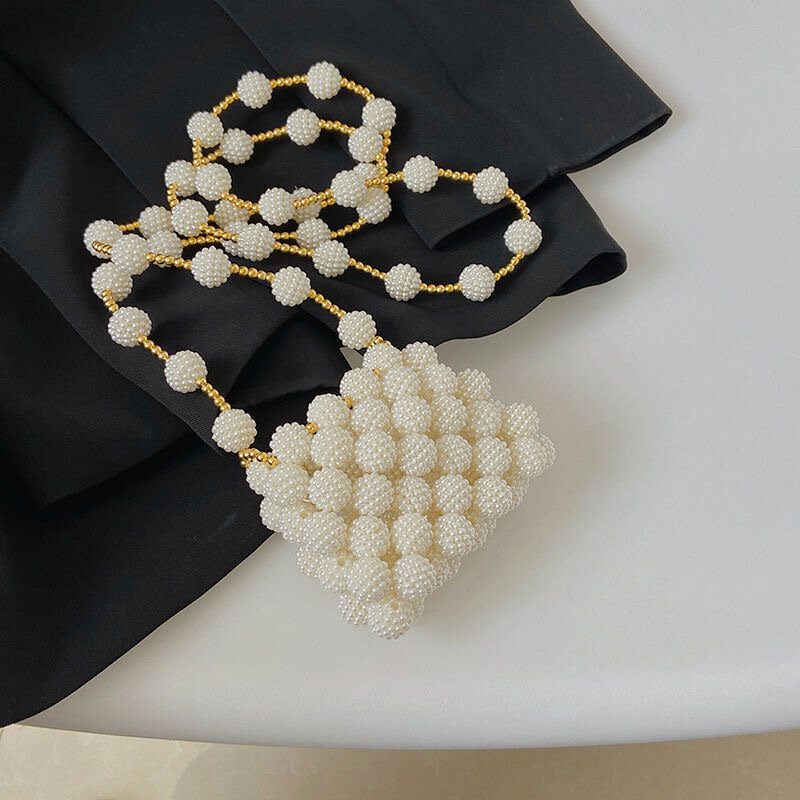 Мини-сумочка "Bayberry Ball", ручная работа, вышивка бисером, бежевая, 10x8x3.5 см