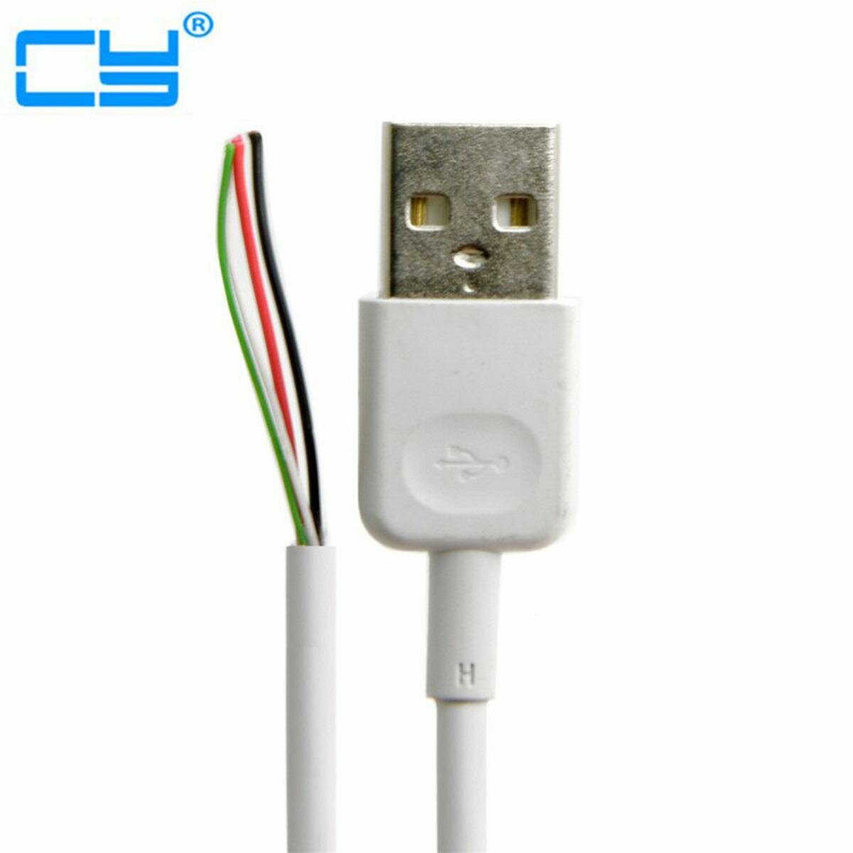 0,7 м 2 фута USB 2.0 тип A мужской на 4 провода открытый кабель с оплеткой экран для DIY OEM белый 70 см