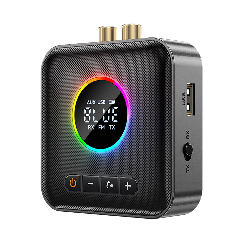 BT5.4 Трансмиттер Приемник 3-в-1 Беспроводной Аудио-Адаптер FM Трансмиттер с LED Дисплеем Поддержка 3.5mm AUX RCA USB Вход для Автомобильной/Домашней Аудиосистемы/ТВ/ПК/Наушников/Усилителей, Черный, Материал PC, Диапазон FM 76-108MHz, Батарея 3.7V