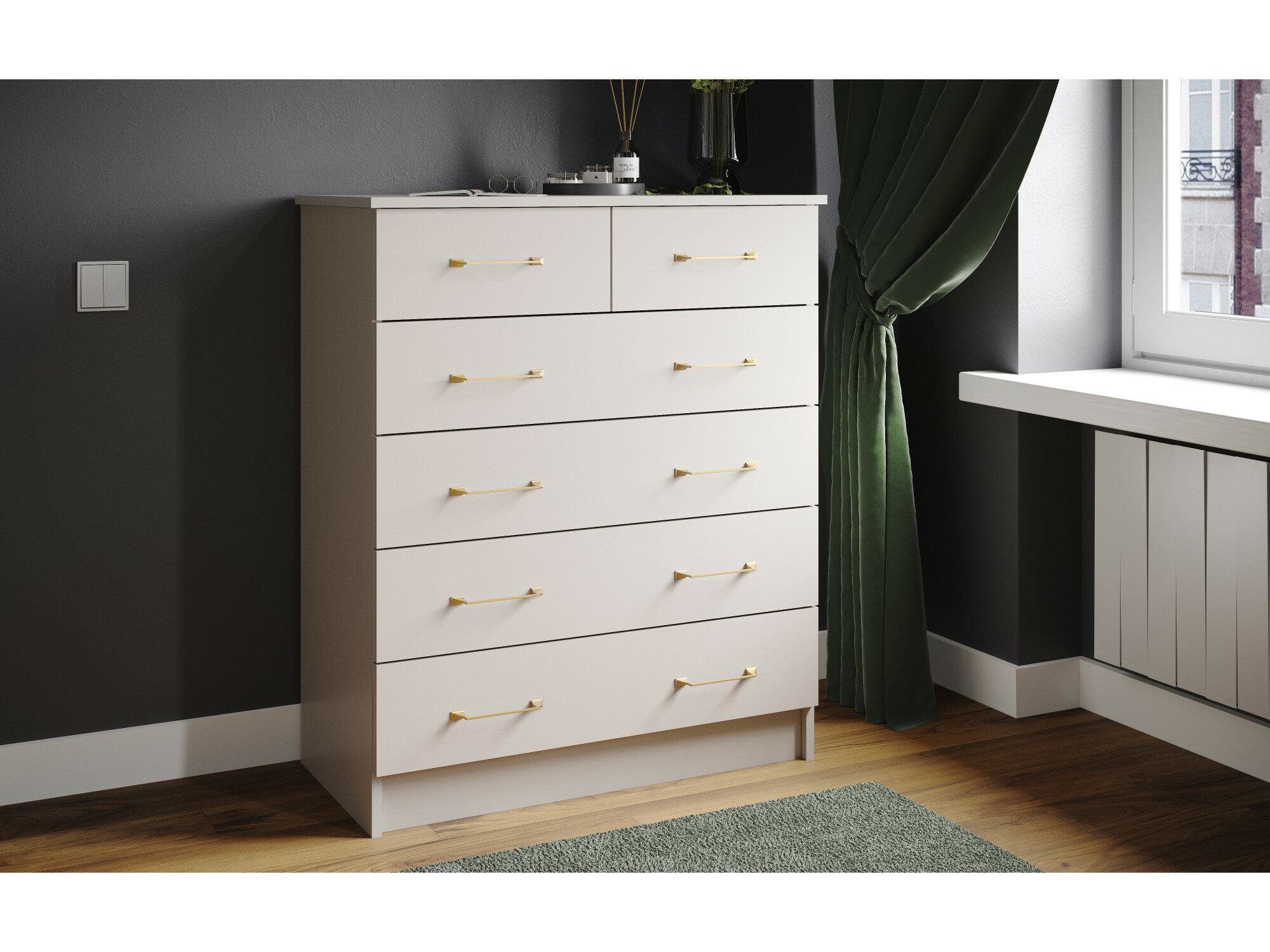 Комод в современном стиле с 6ю ящиками на роликовых напр, Кашемир