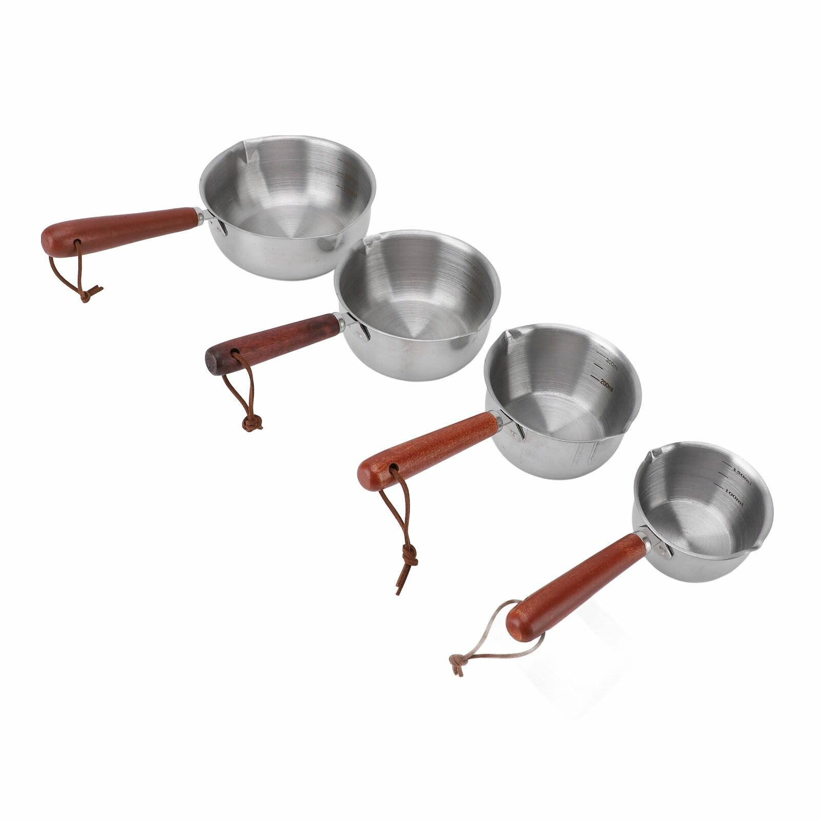 Набор из 4 маленьких кастрюль из нержавеющей стали для соусов и масла с деревянными ручками