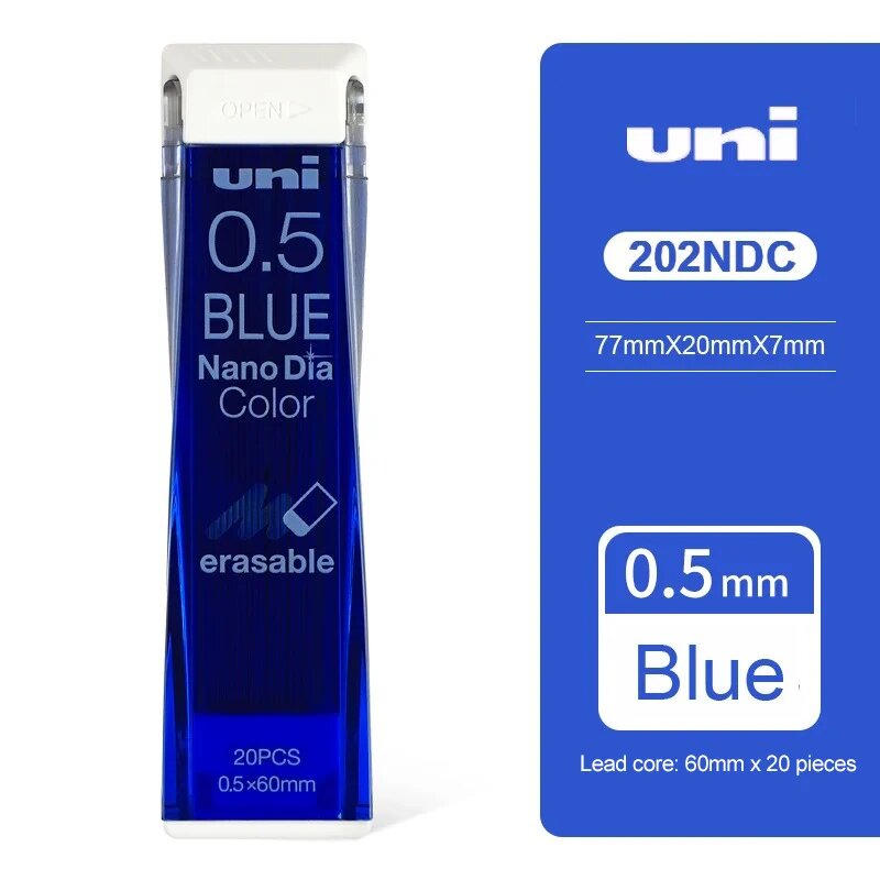 UNI Цветной грифель 0,5 мм 202NDC Механический карандаш 20 шт Синий, Blue