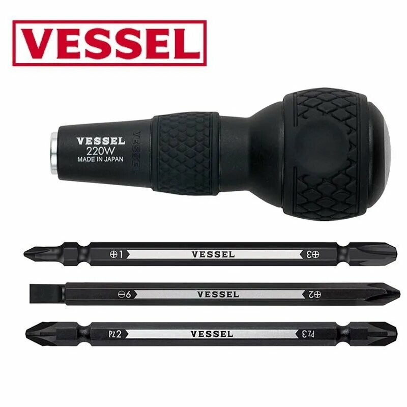 Отвертки VESSEL 3 сменные биты (+1/+3/+2/-6/PZ2/PZ3)Сделано в Японии