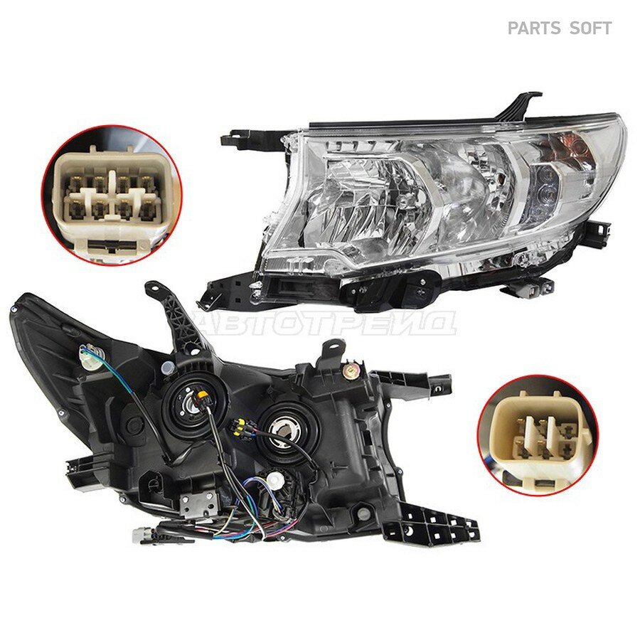 Фара Toyota Land Cruiser Prado (J150) 17-24 (Слева/ Галоген/ ДХО/ С электрокорректором) от официального дистрибьютора, SAT, артикул ST21211CDLLDEM