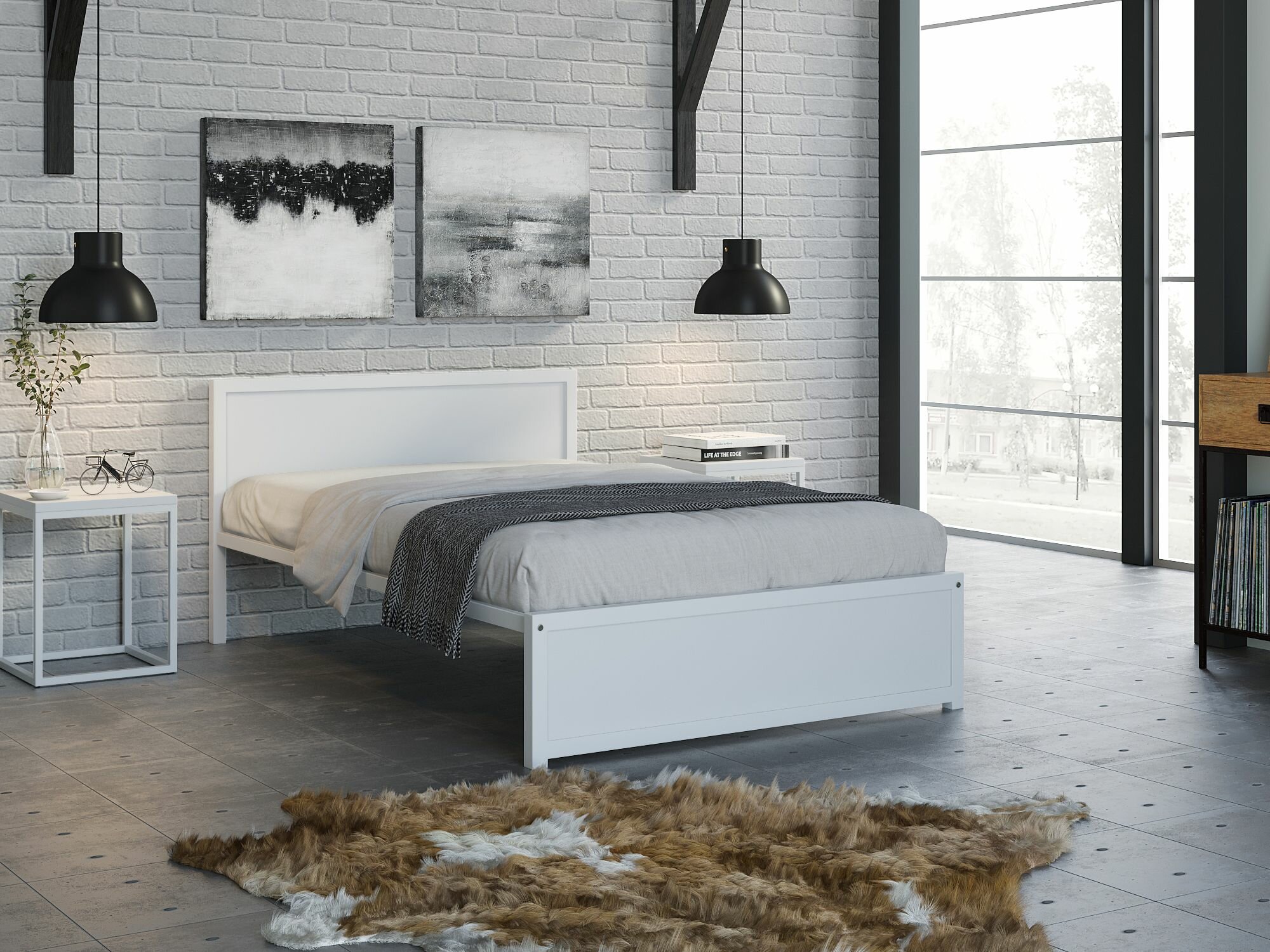 Кровать металлическая Титан Лофт 120х200 белый/белый без ящиков