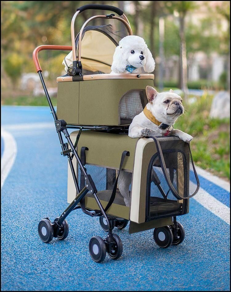 Двухслойная коляска для домашних животных, универсальная, вместительная для кошек и собак, съемная прогулочная коляска, чехол для переноски, модный внешний вид
