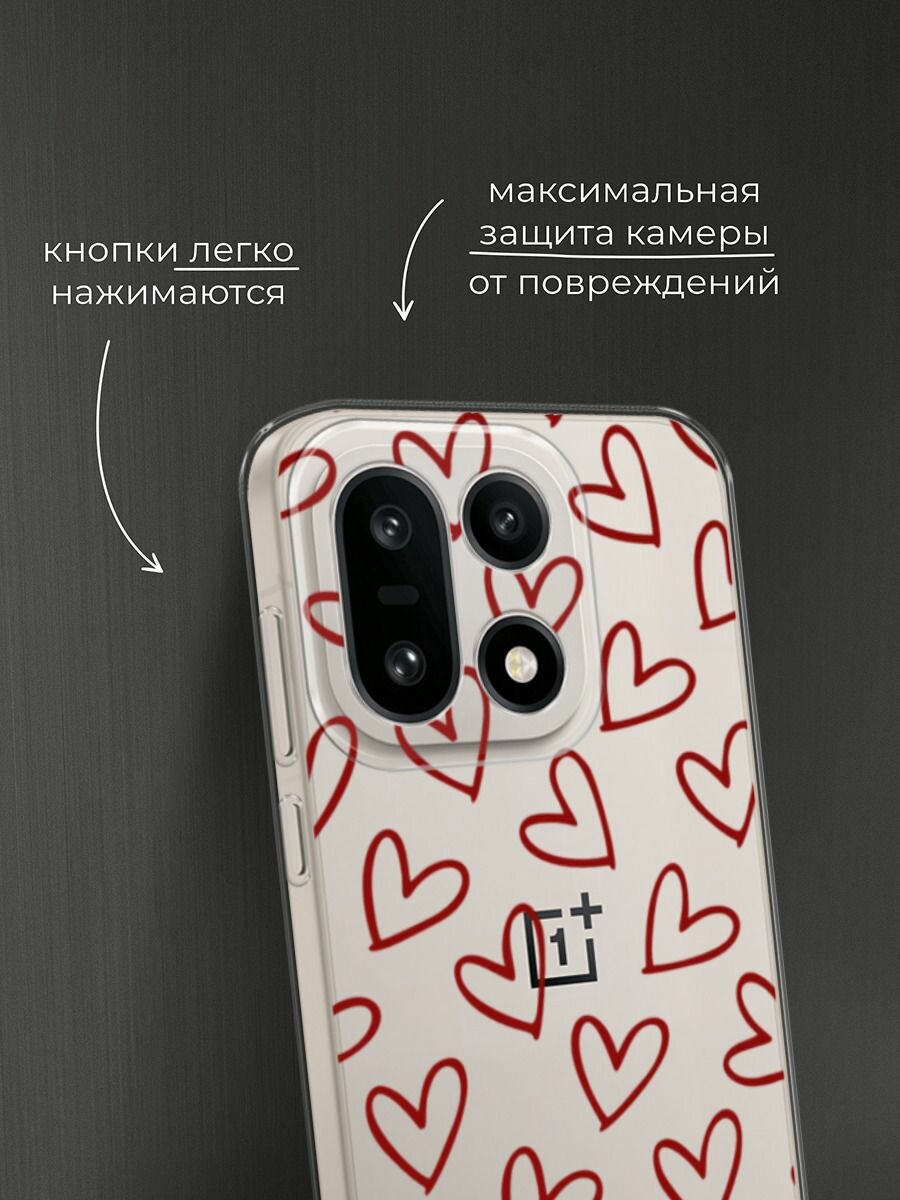 Чехол на OnePlus 15 / Ван Плас 15 с принтом Little hearts doodles 2, прозрачный — фото 1
