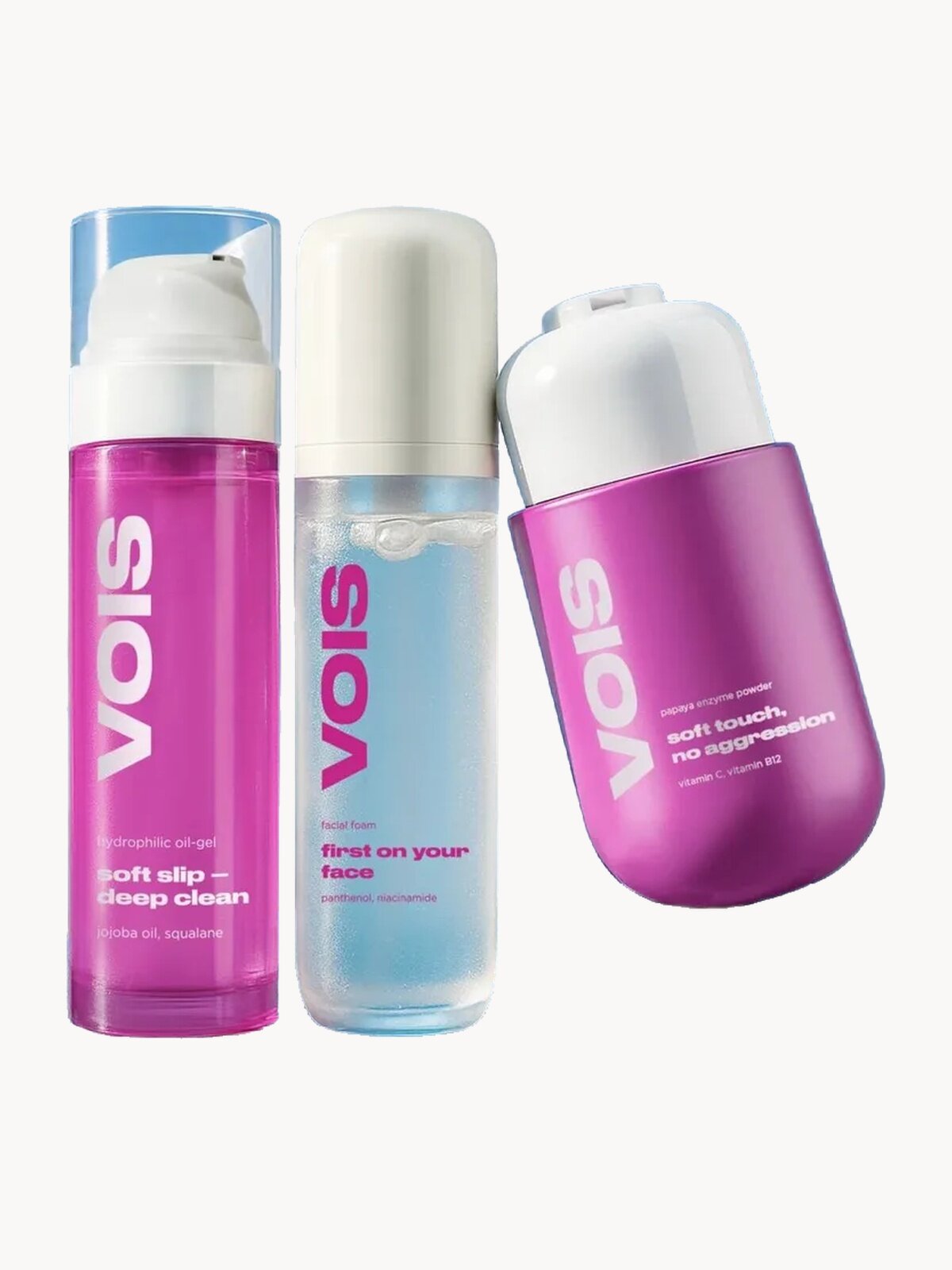 VOIS Набор гидрофильное масло для умывания лица, энзимная пудра для очищения кожи лица и пенка-мусс для снятия макияжа
