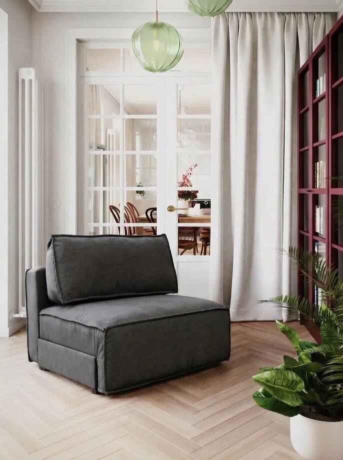 Модуль Брендосс 319 кресло диван раскладной, в дополнение к дивану, кресло-кровать без подлокотников, цвет графит