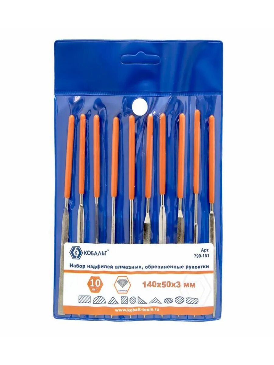 Набор надфилей алмазных, 140х 50х3 мм, обрезиненные рукоят
