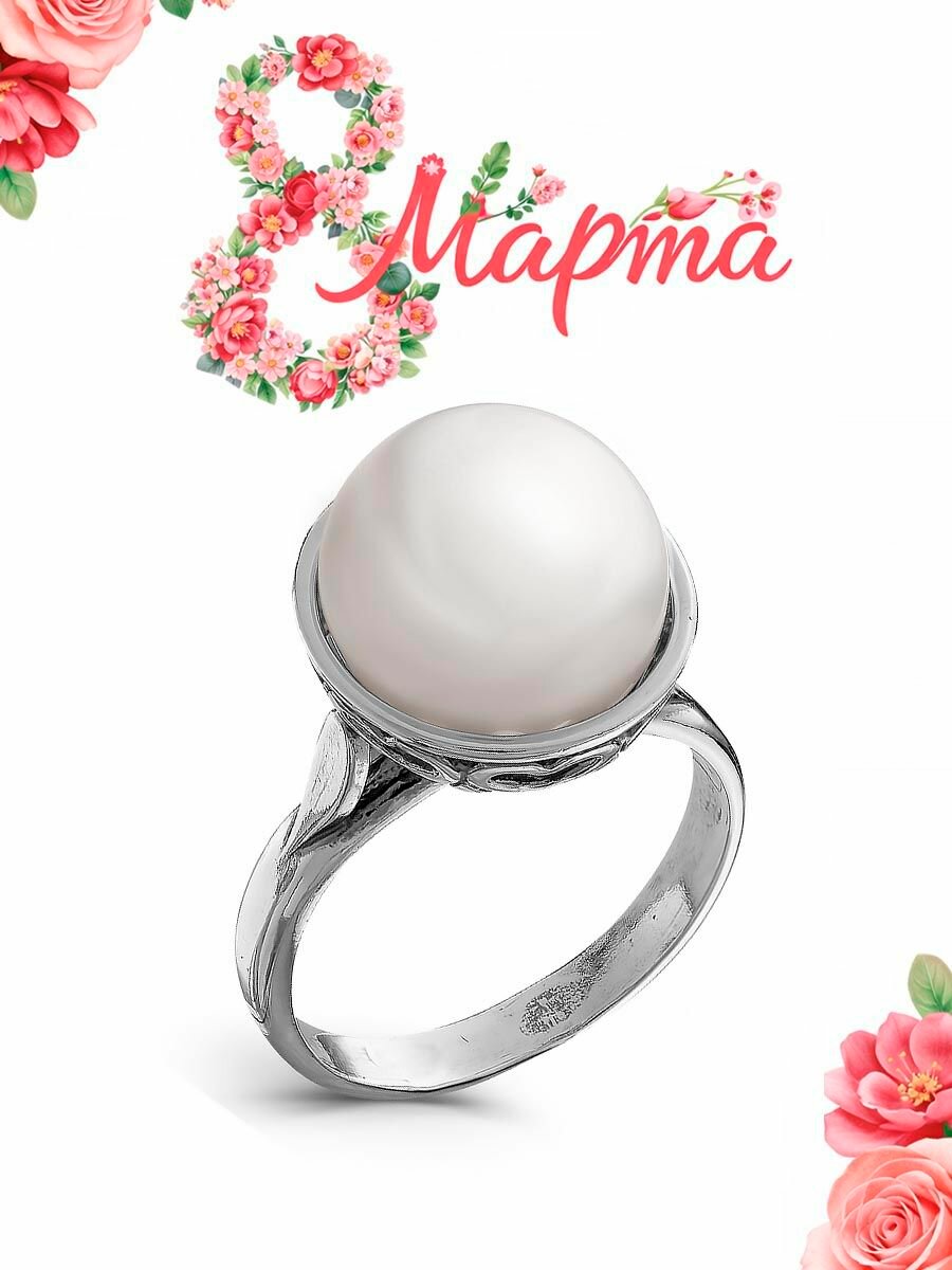 Кольцо тонкое ZLATBERRY, серебро, 925 проба, оксидирование, жемчуг культивированный