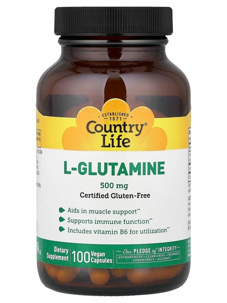 L-глютамин, 100 веганских капсул, Country Life