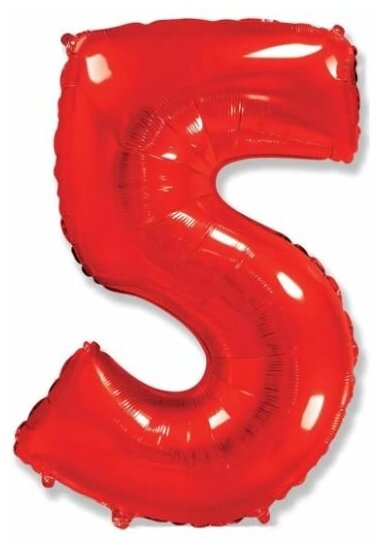 Фольгированный шар цифра 5 красный, высота цифры 1 метр.