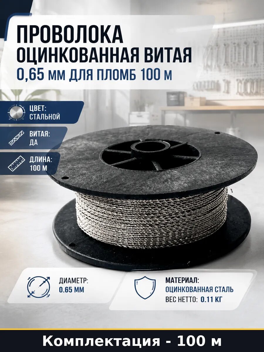Проволока оцинкованная витая 0,65 мм для пломб 100 м