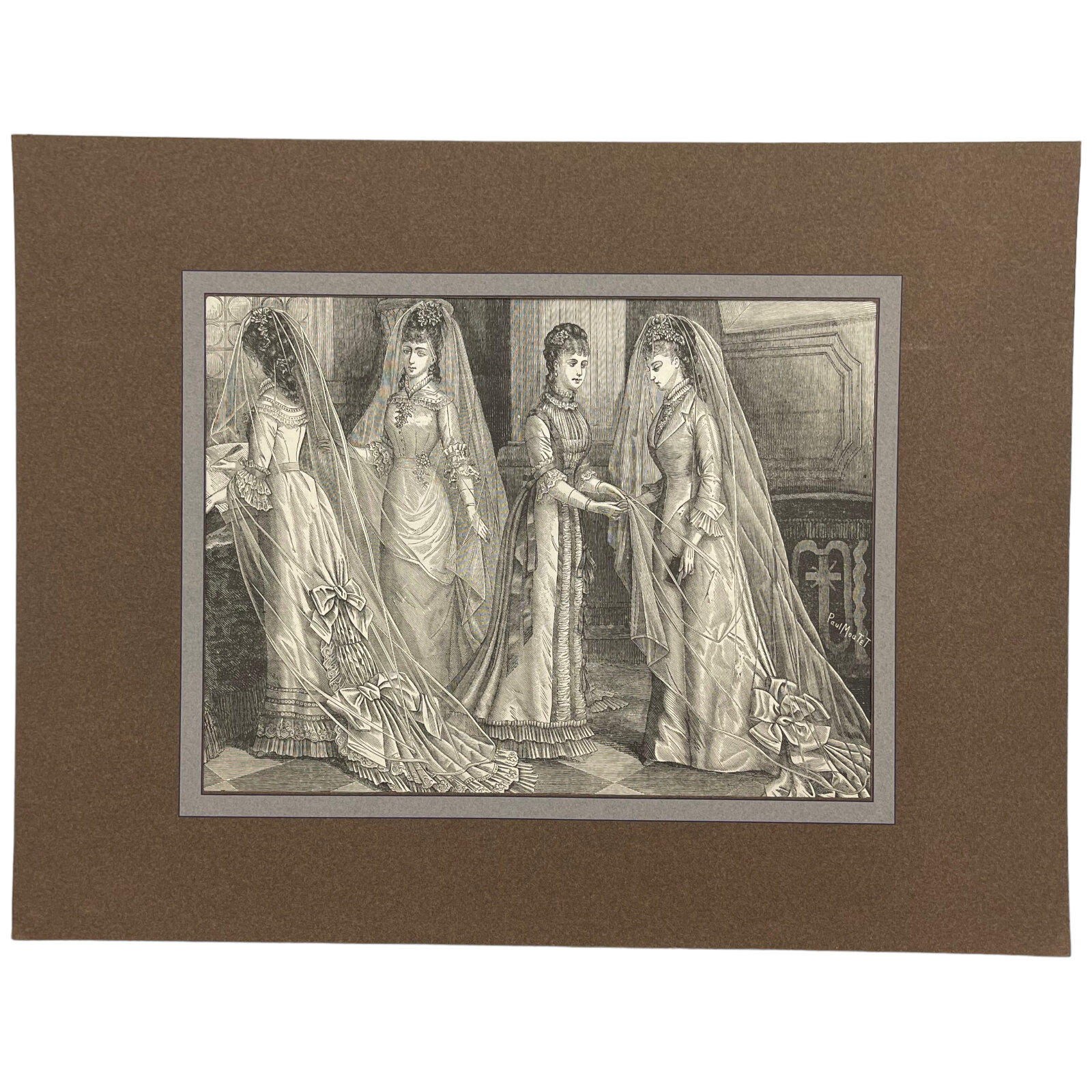 Гравюра "Toilette en mousseline blanche", из журнала мод, художник Paul Moutet, 1879-1893 г, Франция