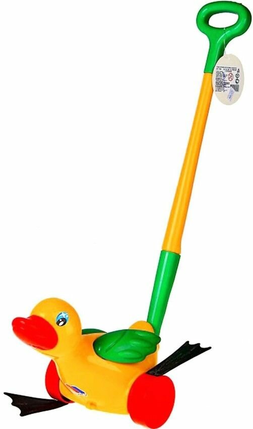 Детская каталка "Утёнок", пластиковая развивающая игрушка для малышей с ручкой на палочке, для дома и улицы, длина ручки 50.5 см