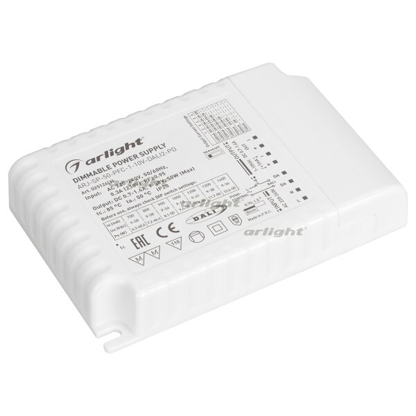025124(1) Блок питания ARJ-SP-50-PFC-1-10V-DALI2-PD (50W, 700-1400mA) (ARL, IP20 Пластик)