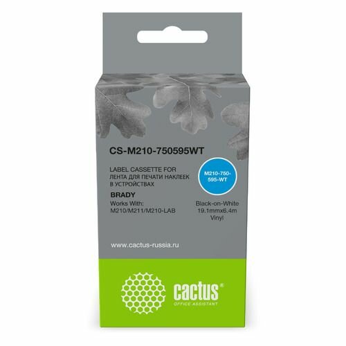 Картридж Cactus CS-M210-750595WT, M210-750-595-WT, 19.1мм, черный шрифт, белый фон, 6.4м ( CS-M210-750595WT
