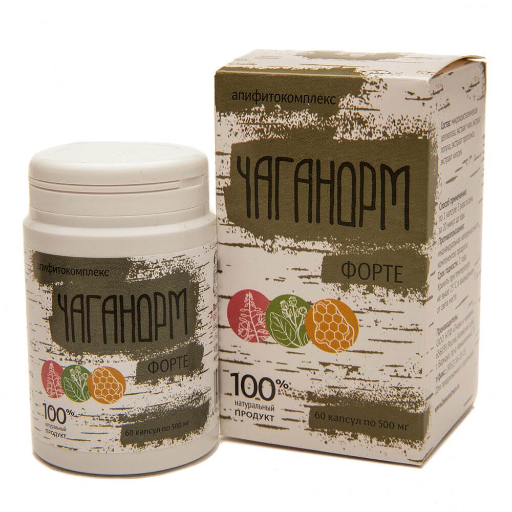 Чаганорм форте от бренда "пчела и человек" 60 капсул по 500 мг