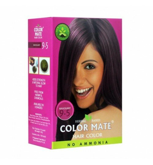 Herbal Based Hair Color MAHOGANY 9.5, Color Mate (Краска для волос на основе хны махагон 9.5, Колор Мэйт), 5 пакетиков по 15 г.