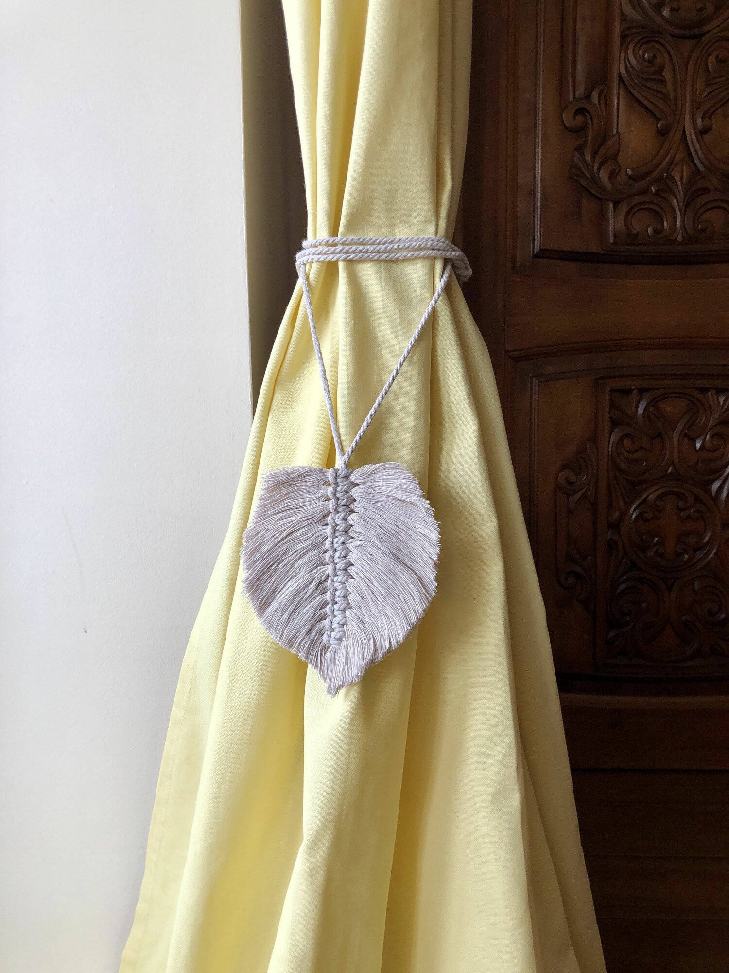 Подхват для штор в стиле Бохо, цвет бежевый, натуральный хлопок, 2 подхвата в форме 1 листа