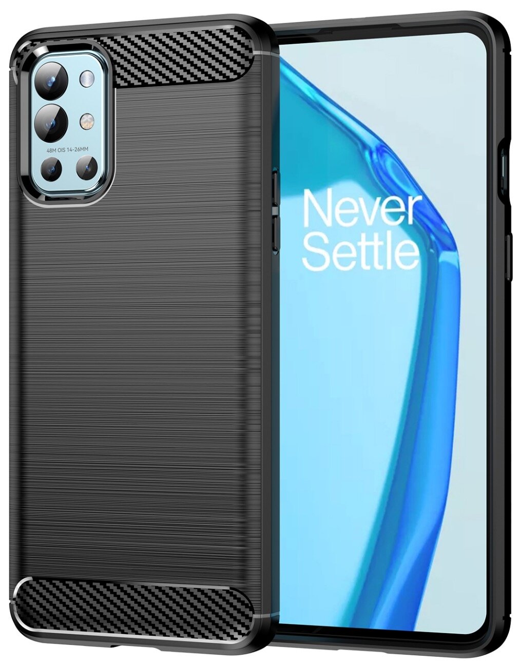 Чехол на OnePlus 9R / OnePlus 8T силиконовый карбон сталь чёрный
