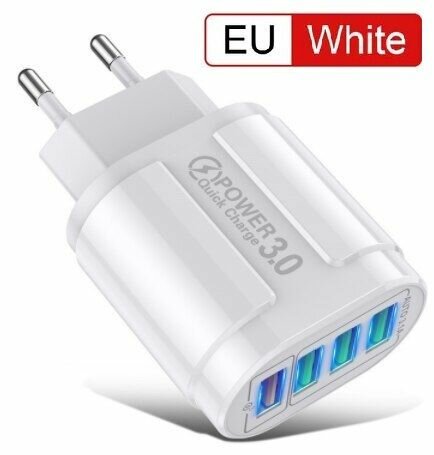 Зарядное устройство USB/ 4 порта/ USLION ВК 385/ быстрая зарядка QC 3.0/ белое