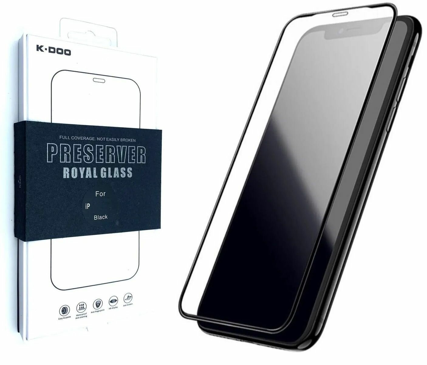 Защитное стекло KZDOO для Apple iPhone 14 Pro Max / для Айфон 14 Про Макс, закаленное и усиленное бронестекло, прозрачное с черной рамкой