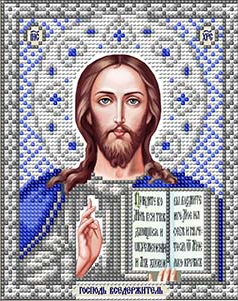 Ткань с рисунком для вышивания бисером Благовест ИС-5003 Господь Вседержитель (в серебре), 13 х 18 см (Бисер в комплект не входит.)