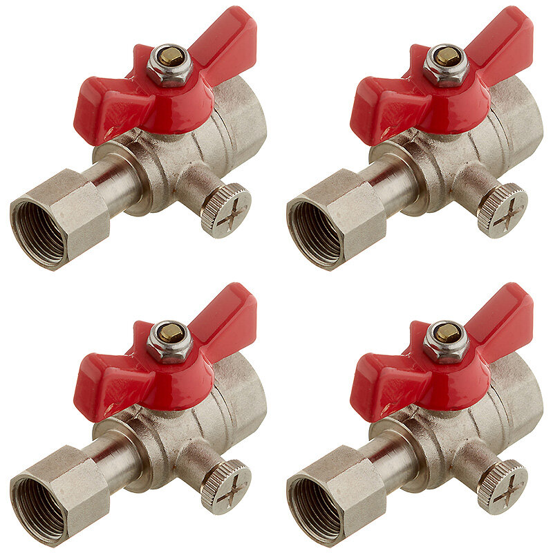 Кран шаровой латунный 1/2 ВР(г) х 3/8 ВР(г) для подключения манометра проходной бабочка прямой (4 шт.)