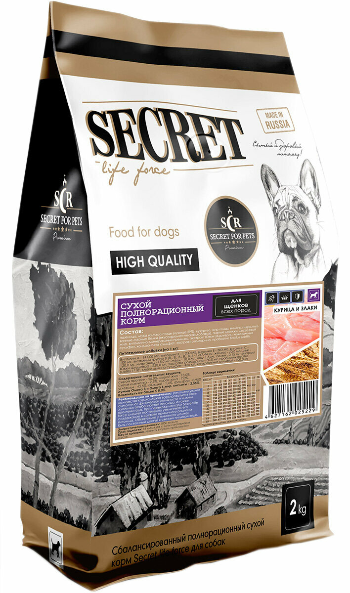 SECRET LIFE FORCE для взрослых собак маленьких пород с курицей и злаками (15 кг)