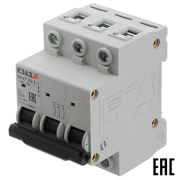 Автоматический выключатель ВА47-29-3C3 3А/3п/ 4,5кА на Din-рейку 318292 КЭАЗ