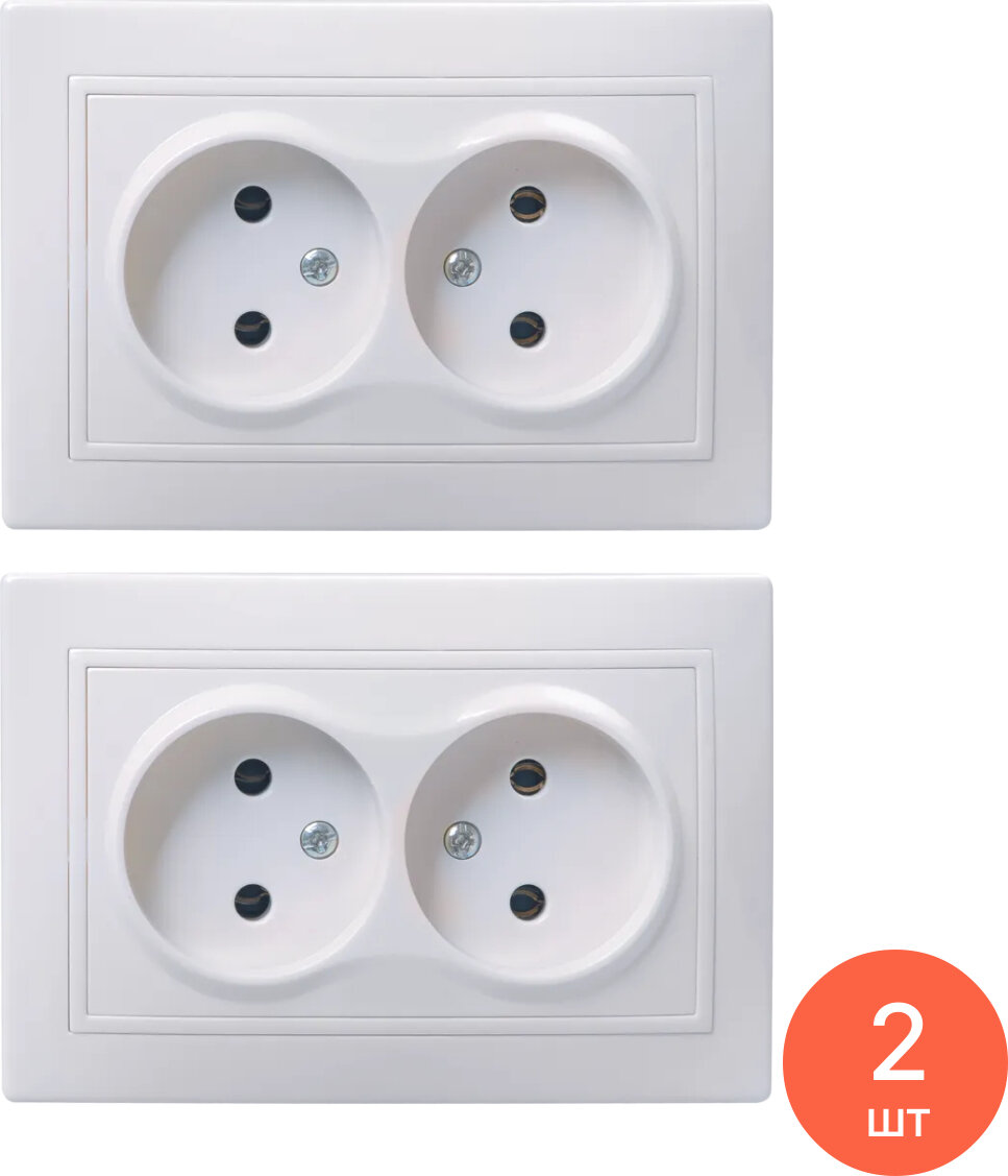 Розетка силовая штепсельная IEK / ИЭК Кварта 10А, белая 2-местная без заземляющих контактов, скрытая установка, РС12-2-КБ ERK23-K01-10-DM / электрооборудование (комплект из 2 шт)