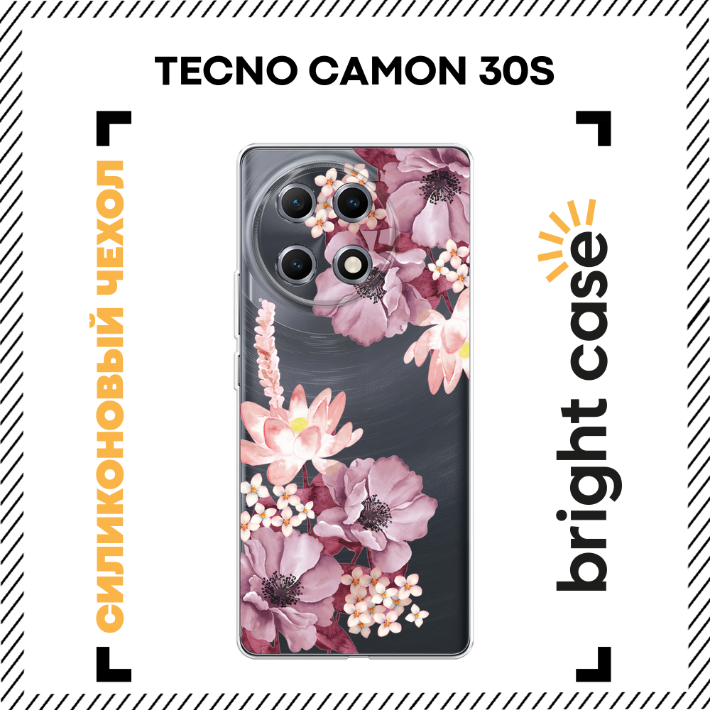 Чехол на Tecno Camon 30S / Текно Камон 30S с принтом Розовые анемоны, прозрачный