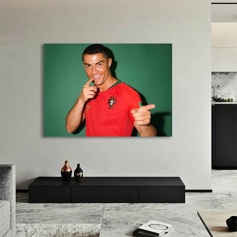 Картина "Криштиану Роналду", на холсте, на подрамнике, 60x80 см, экочернила, крепление "крокодил"
