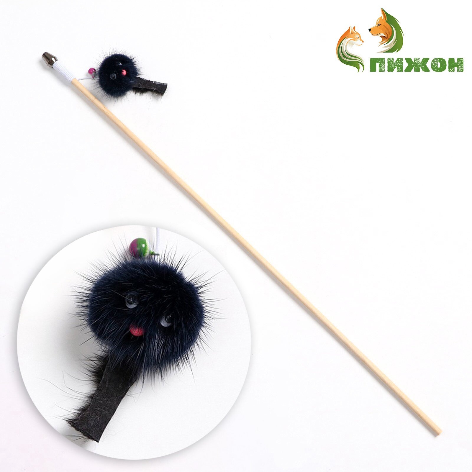 Дразнилка - удочка "Норковый зверек" на деревянной палочке, микс цветов, 1 шт