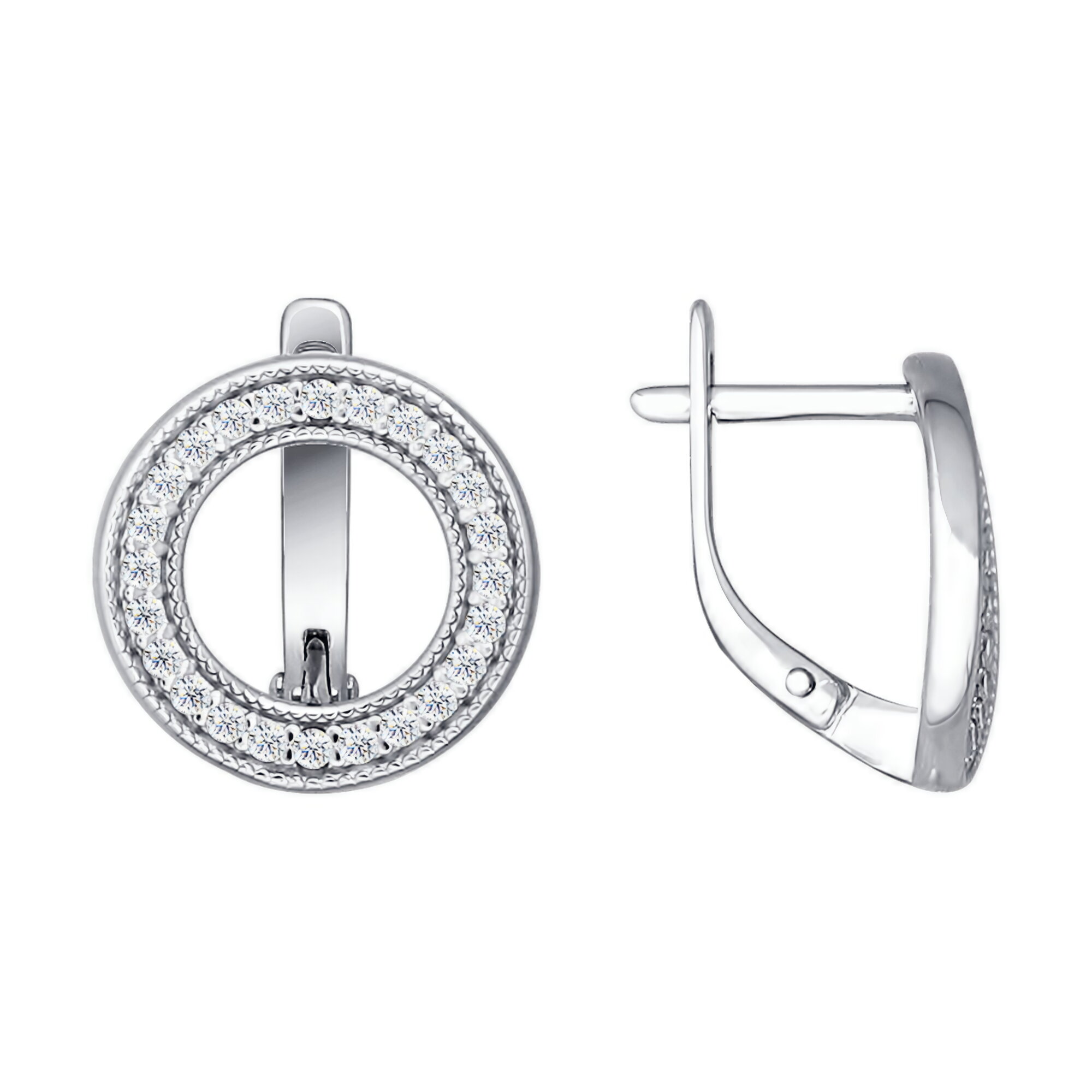 Серьги, серебро, 925 проба, родирование, фианит