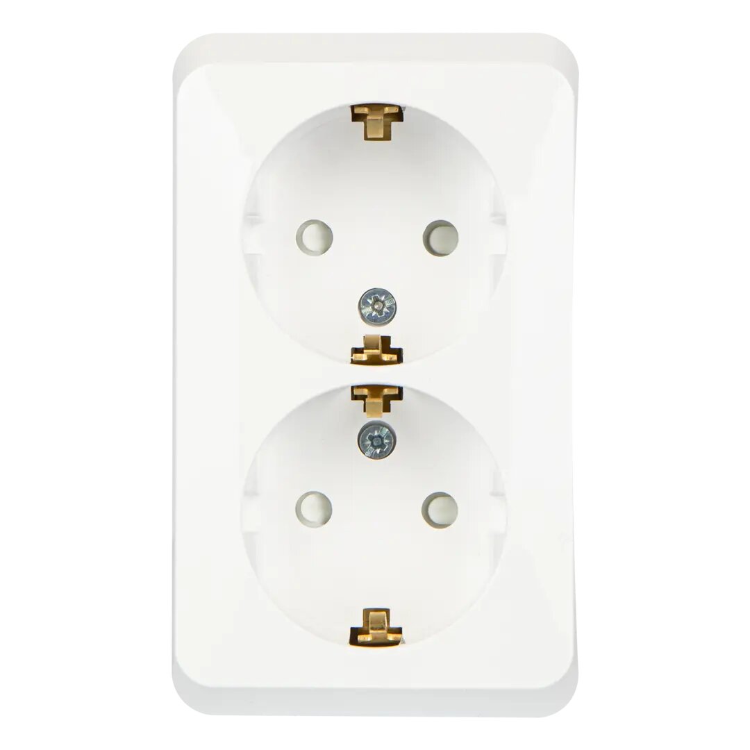 Розетка двойная накладная Systeme Electric Этюд с заземлением со шторками цвет белый