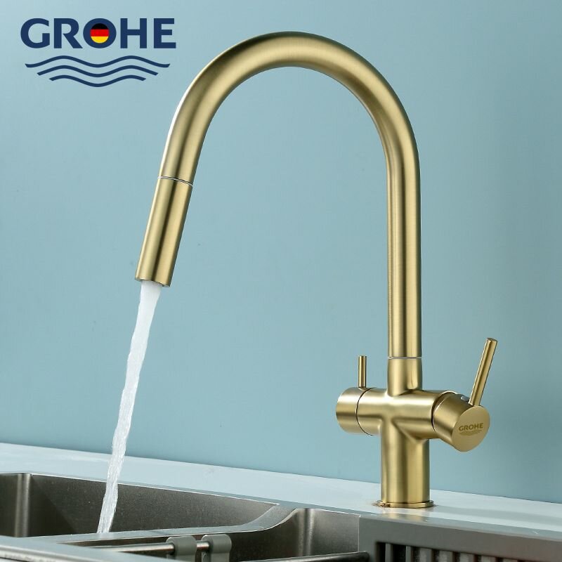 GROHE Смеситель для кухни с подключением к фильтру для питьевой воды, с выдвижной гибкая