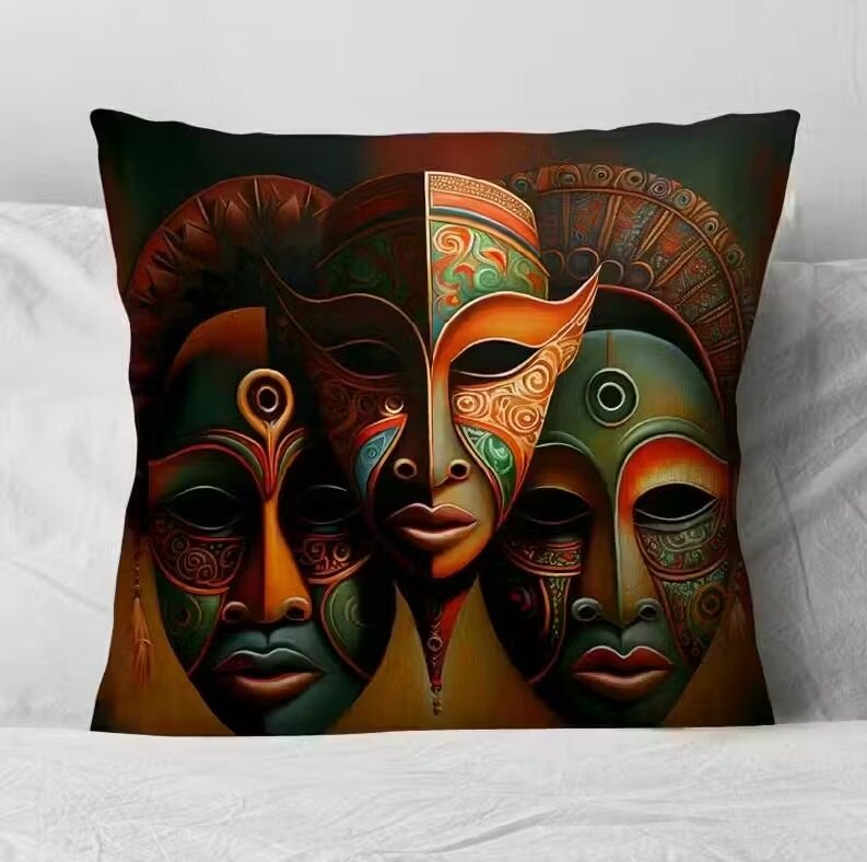 Подушка Декоративна Африканские жители, Маски Танзания 40х40 велюр