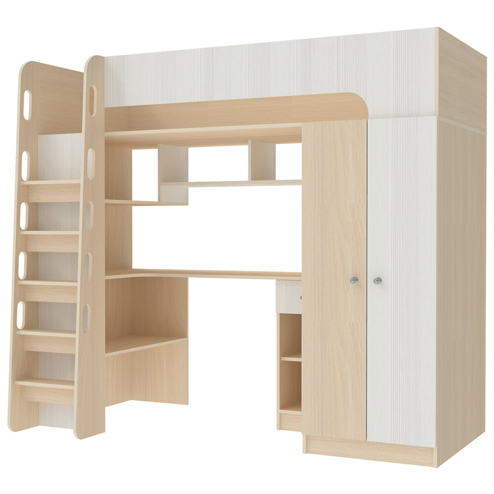 Кровать чердак Астра 10 Дуб Молочный Белое Дерево